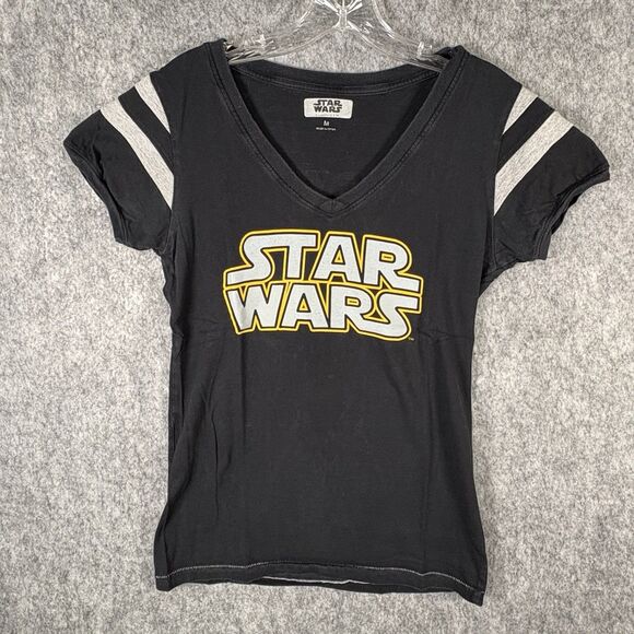 Star Wars | Tops | Star Wars 77 Black T Shirt Womens Medium Logo White ...